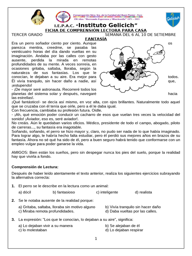 Ficha de Comprension Lectora para Casa | PDF