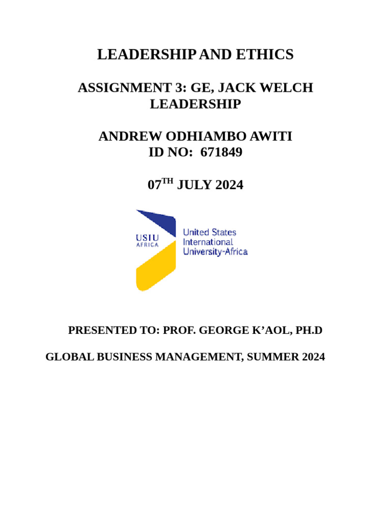 GE Jack Welch Case Study - Assignment 3 | PDF | Transformational Leadership | Leadership