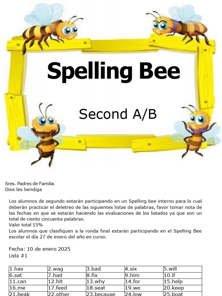 Spelling Bee: Fechas y Listas | PDF