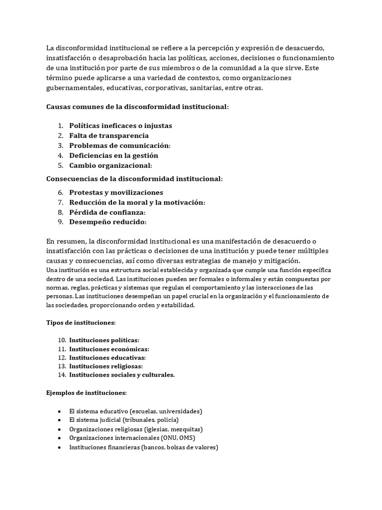 Disconformidad Institucional: Causas y Efectos | PDF