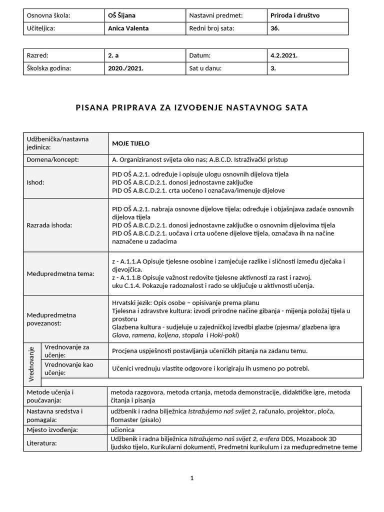 PRIPREMA Moje - Tijelo | PDF