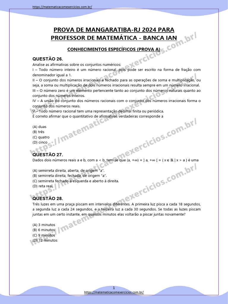 Prova de Matemática Mangaratiba 2024 | PDF | Números | Número racional