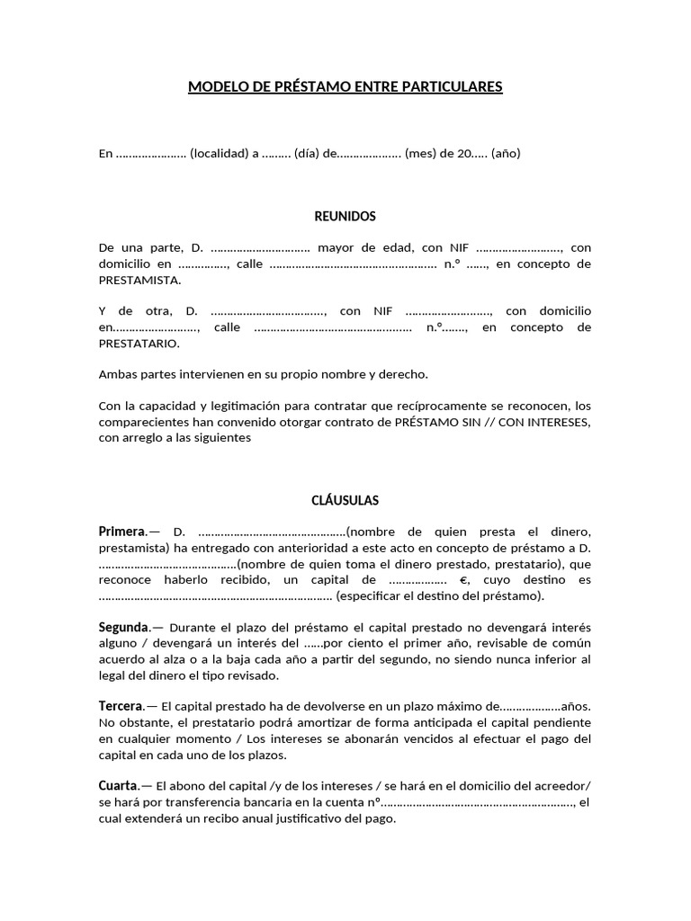 Modelo Prestamo Entre Particulares | PDF