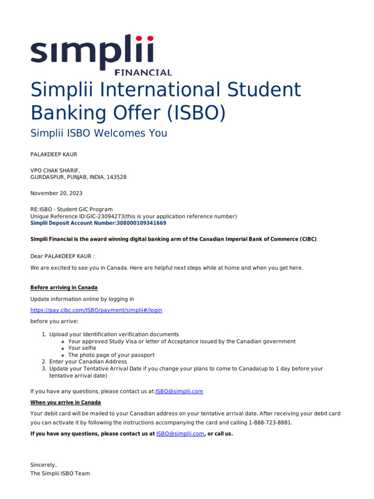 Simplii ISBO: Next Steps for Students | PDF | Debit Card | Credit Card