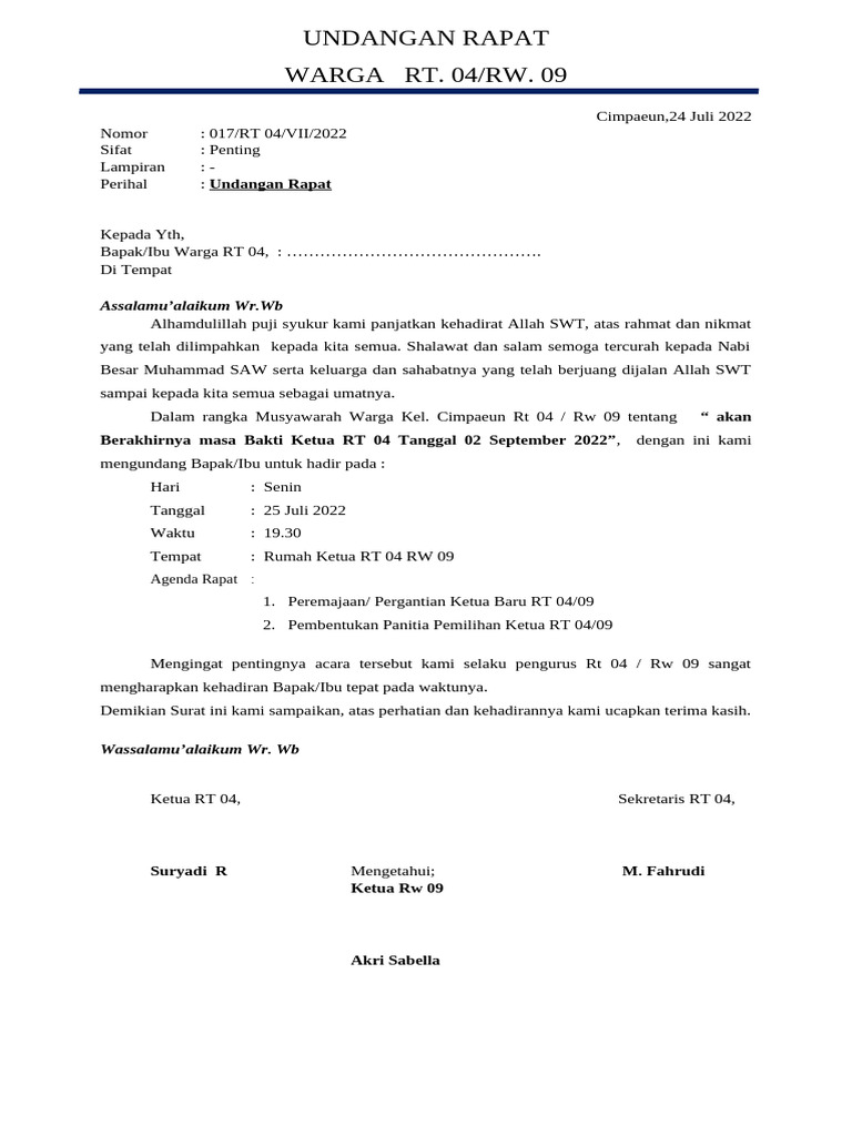 Surat Undangan RT RW | PDF