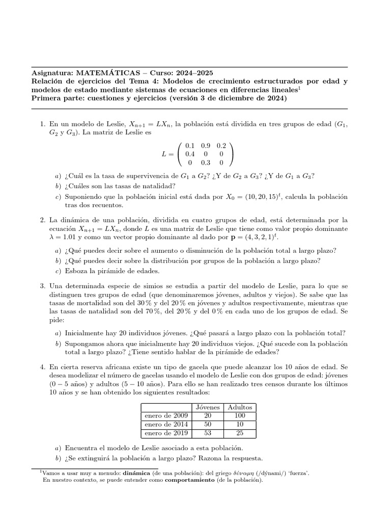 Ejercicios Tema4 2024-25 | PDF | Valores propios y vectores propios | Matriz (Matemáticas)