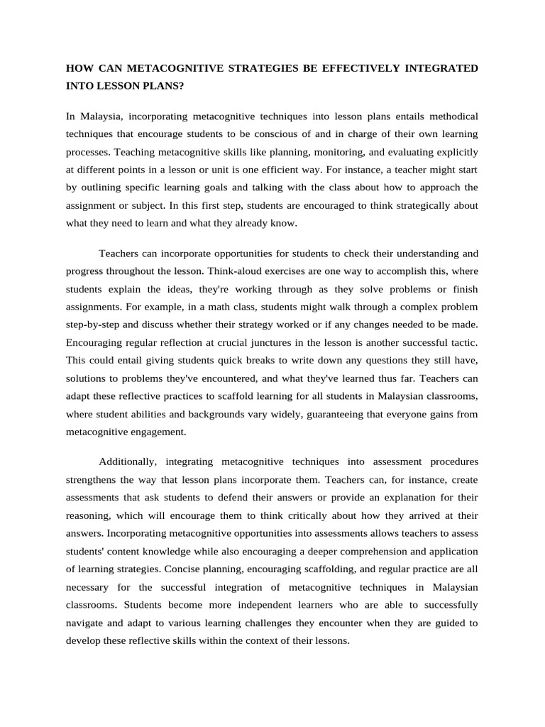 How Can Metacognitive Strategies Be Effectively Integrated Into Lesson ...
