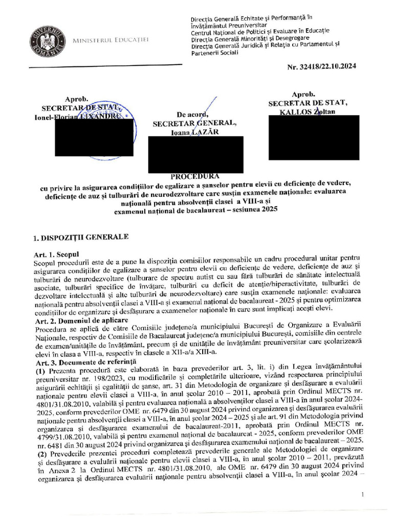 Procedura 32418 - Asigurare Conditii Egalizare Șanse - Exam Nat - 2025 ...