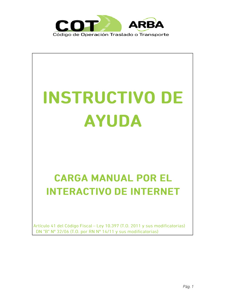 INSTRUCTIVO DE AYUDA PARA LA GENERACIÓN DE COTs POR INTERNET - CARGA MANUAL | PDF
