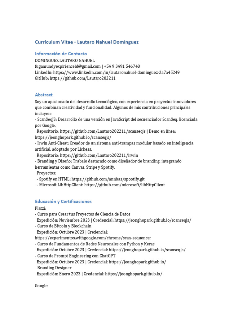 C V Lautaro | PDF | Desarrollo web | Ingeniería de software