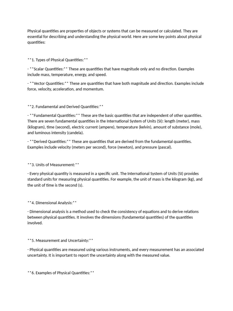 Physical Quantities Are Properties of Objects or Systems That Can Be ...