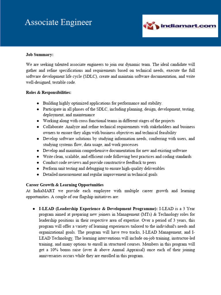 JD - Associate Engineer | PDF | Software Development | Computing