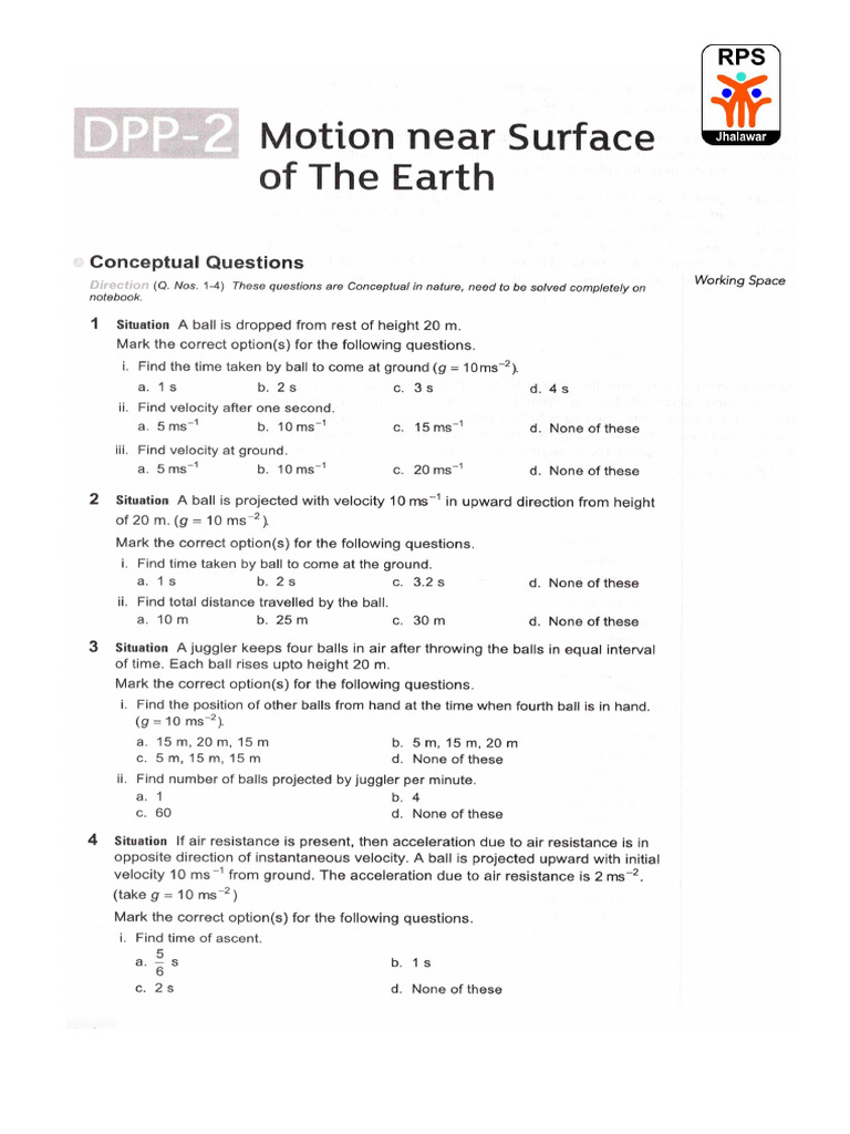 DPP 2 - Motion Near Surface of The Earth | PDF