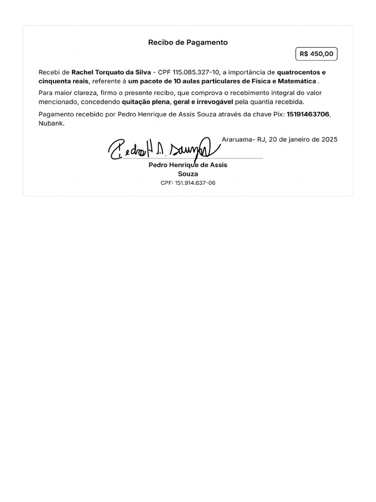 recibo 10 aulas | PDF