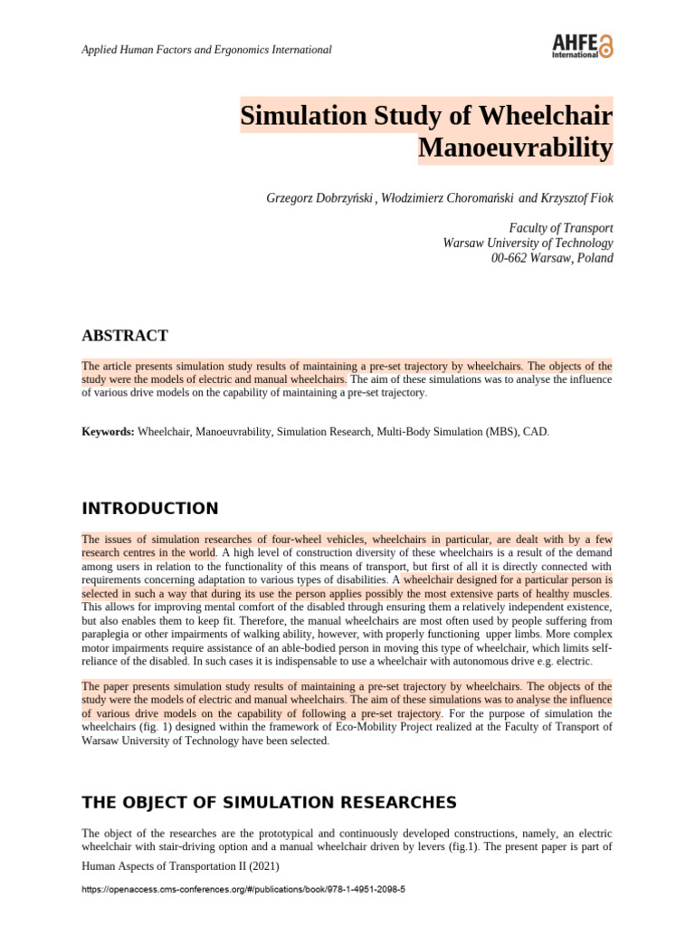Simulation Study of Wheelchair | PDF | Simulation | Wheelchair