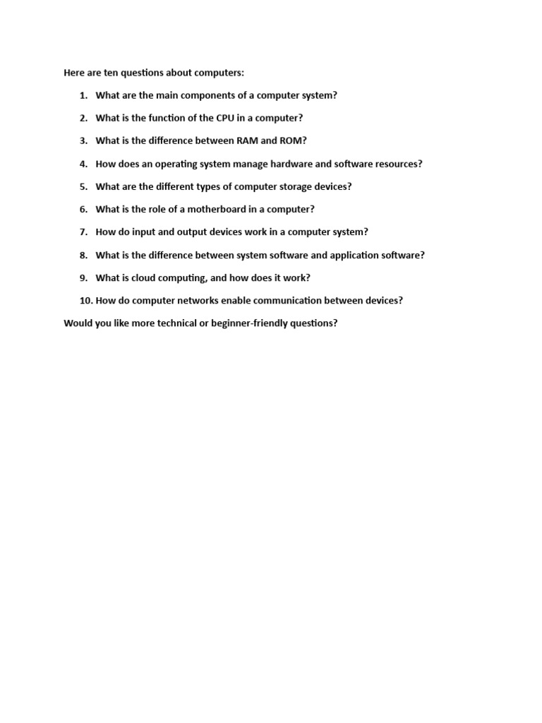 Ten Essential Computer Questions | PDF