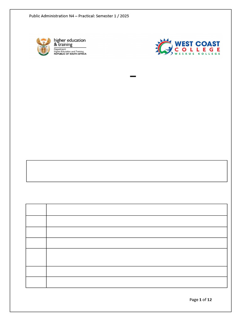 Public Administration Practical Task Question Paper N4 S1 OF 2025 | PDF ...