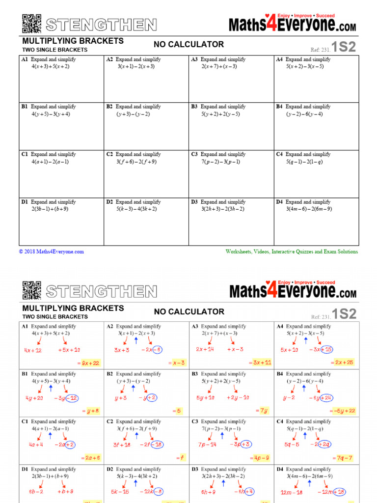 Algebra Brackets Practice | PDF