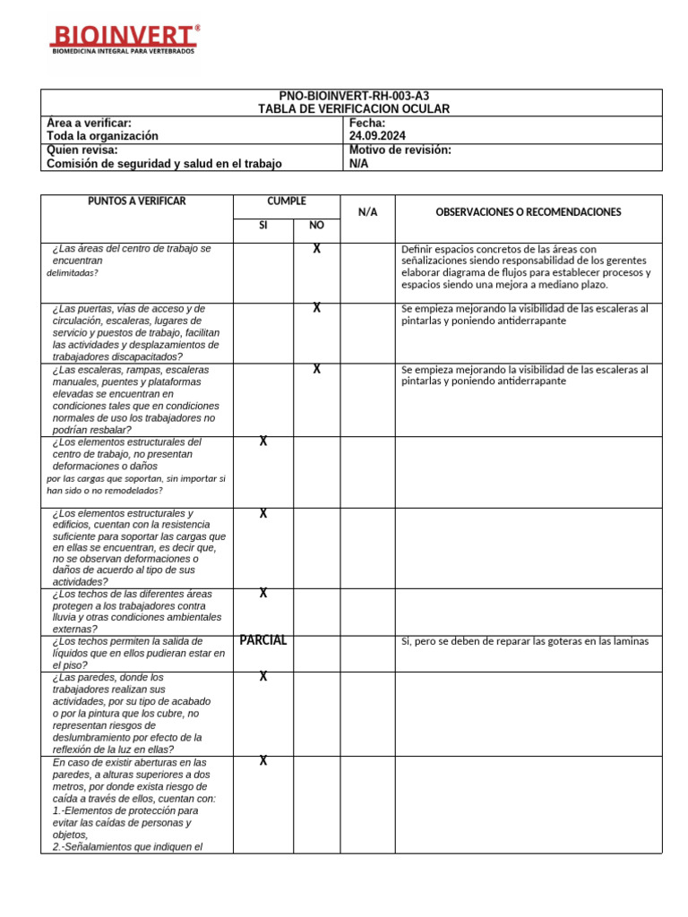 PNO-BIOINVERT-RH-003-A3 Verificacion Ocular | PDF