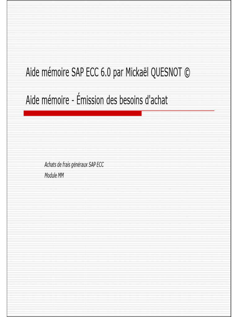 AM - SAP ECC - Aide Mémoire - Emission Des Besoins D'achat | PDF | Business