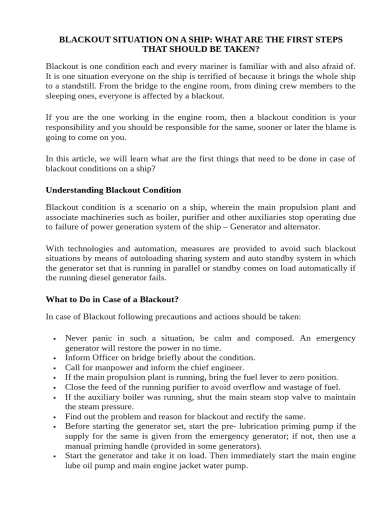 Blackout | PDF | Ships | Engines