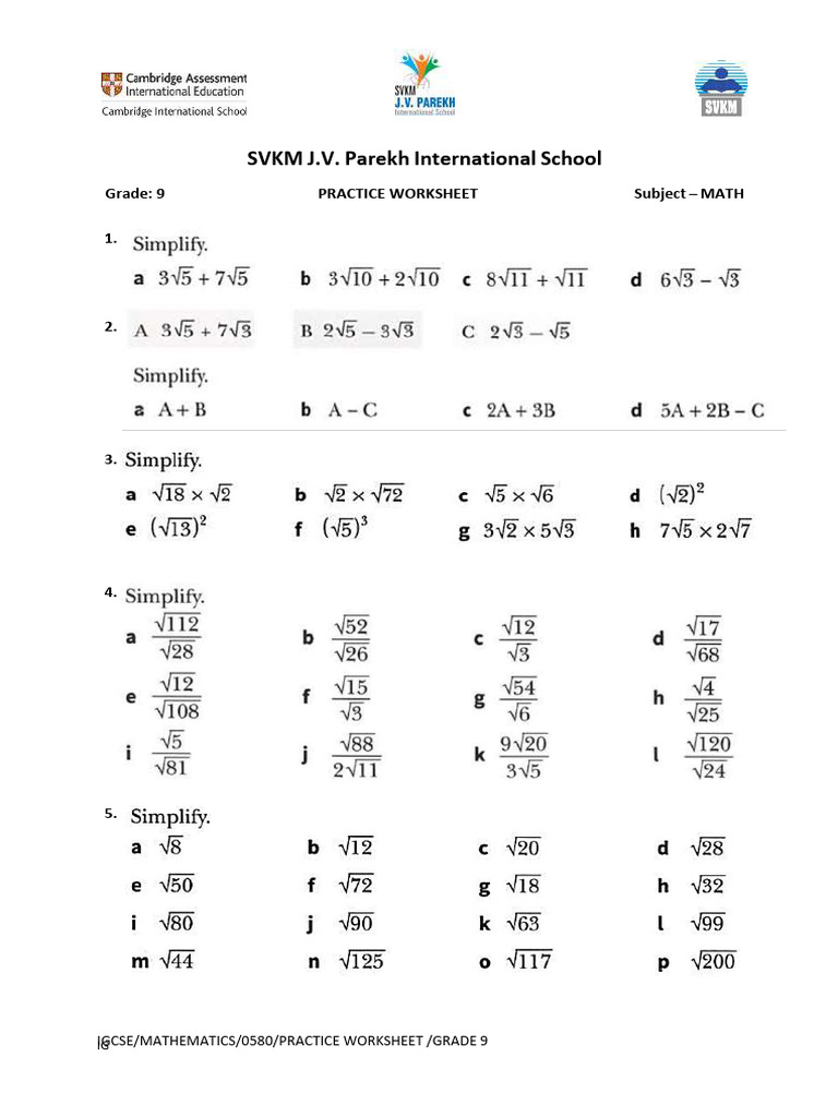 Grade 9-Numbers-Surds 3 | PDF