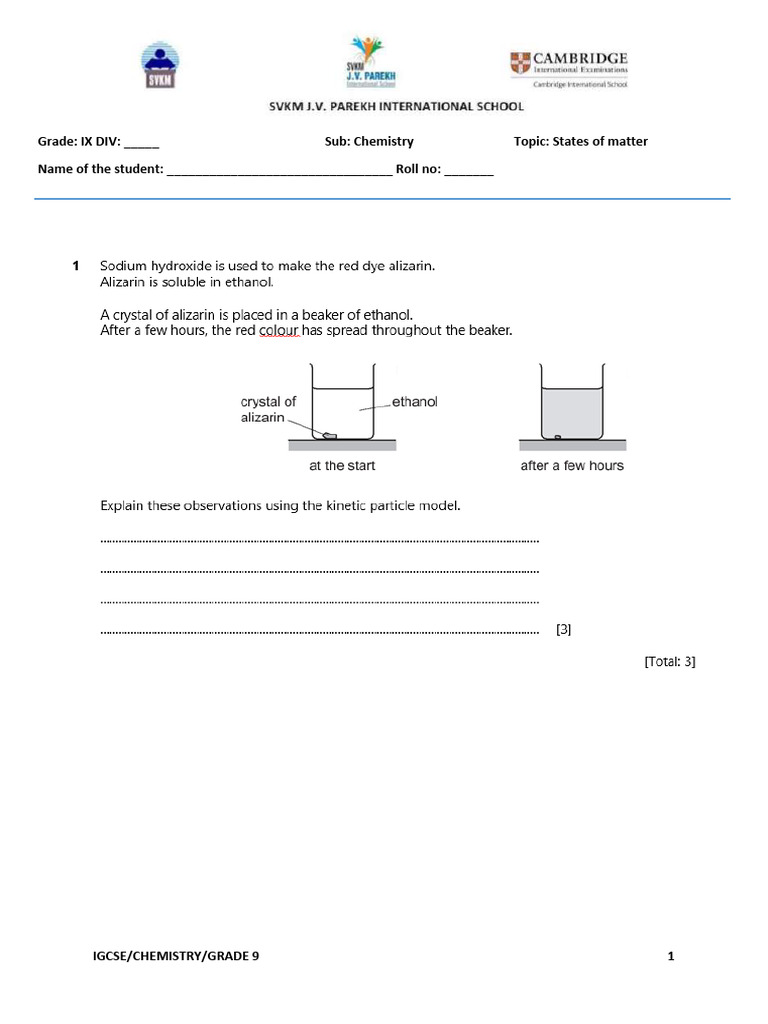 G9 Worksheet States of Matter 2 | PDF