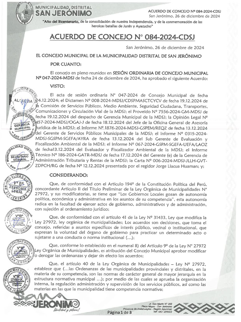 Acuerdo de Concejo #084-2024-CDSJ | PDF