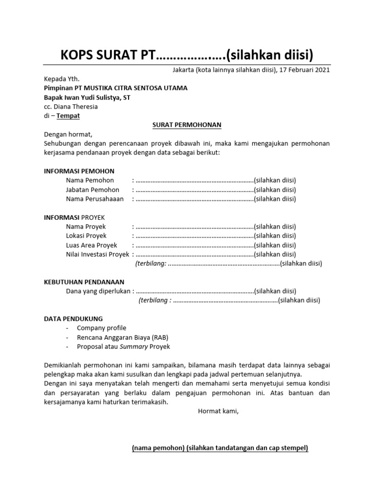 Konsep Draft Surat Permohonan Pendanaan Update 24 Feb 2021 | PDF