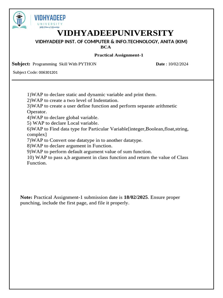 Python Practical Assignment-1 | PDF