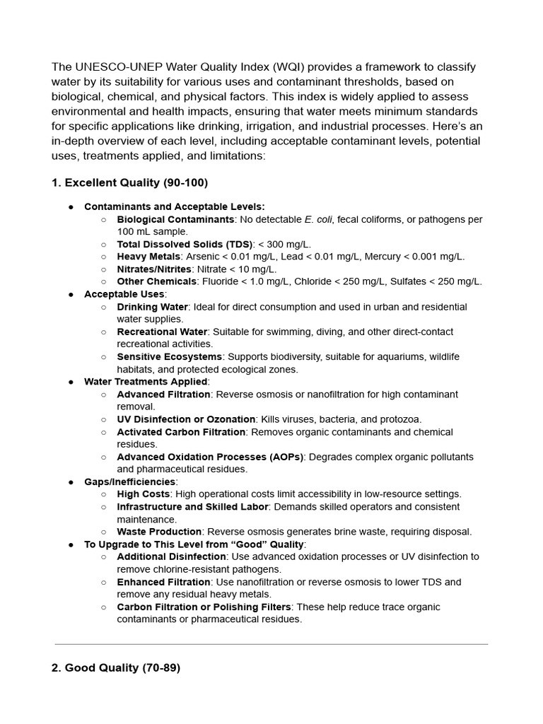 UNESCO-UNEP Water Quality Index Guide | PDF | Water Purification | Water