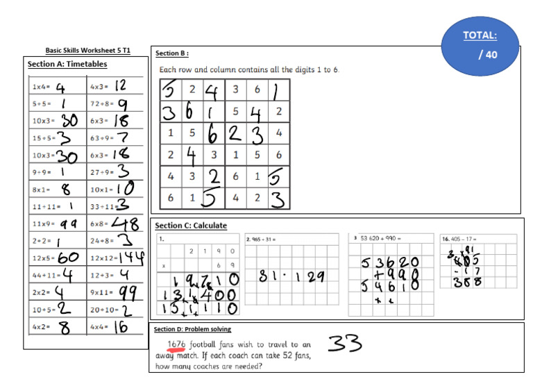 Basic Skills Worksheet for Timetables | PDF