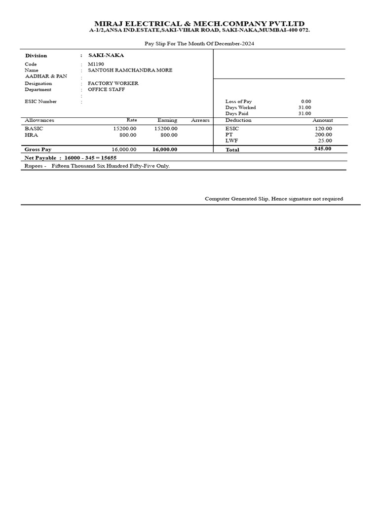 Payslip DEC-2024 | PDF