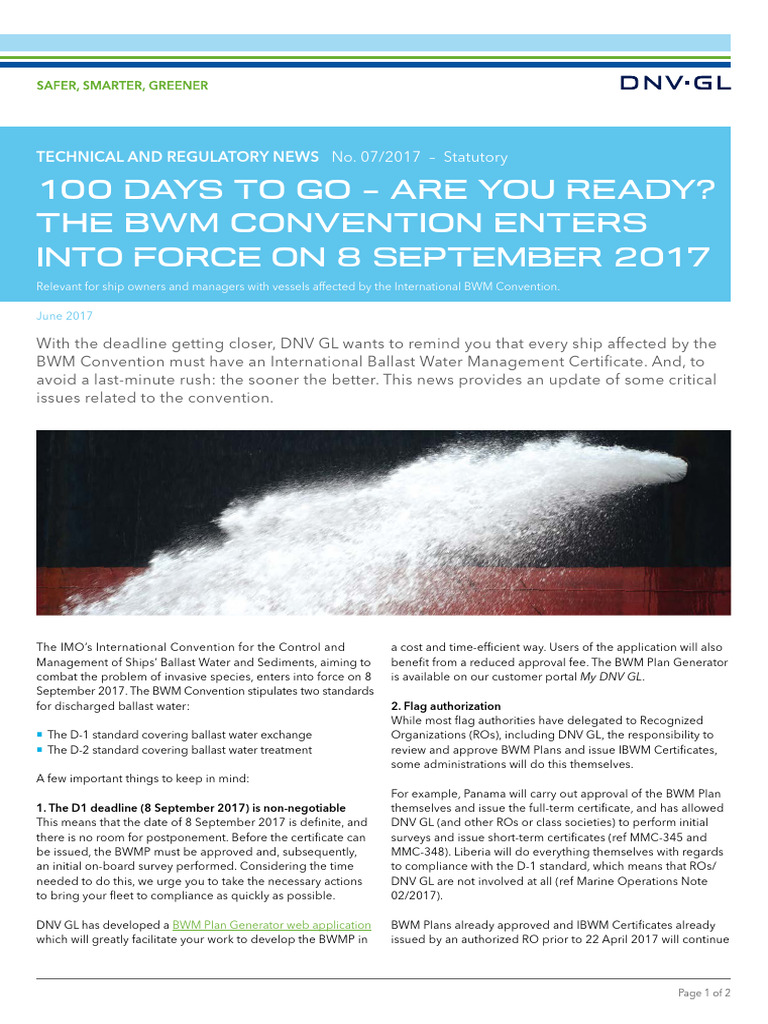 2017.07 The BWM Convention Enters Into Force On 8 September 2017 | PDF