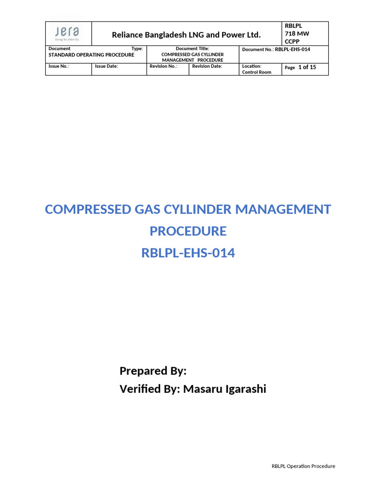 Rblpl-Ehs-014 Compressed Gas Cyllinder Management Procedure | PDF ...