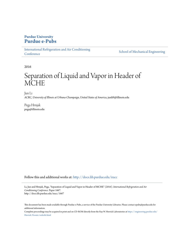 Separation of Liquid and Vapor in Header of MCHE | PDF | Heat Transfer ...