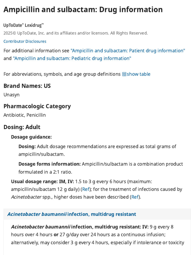Ampicillin/Sulbactam Dosing Guidelines | PDF | Clinical Medicine ...