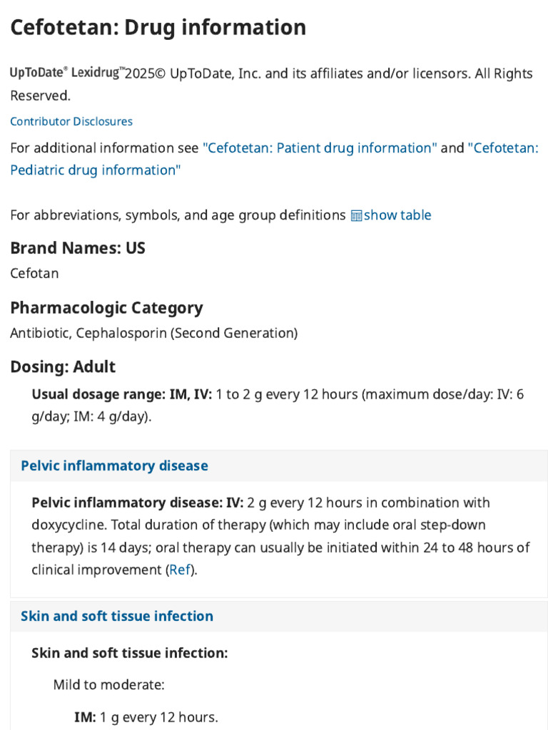 Cefotetan - Drug Information | PDF | Dose (Biochemistry) | Chemistry