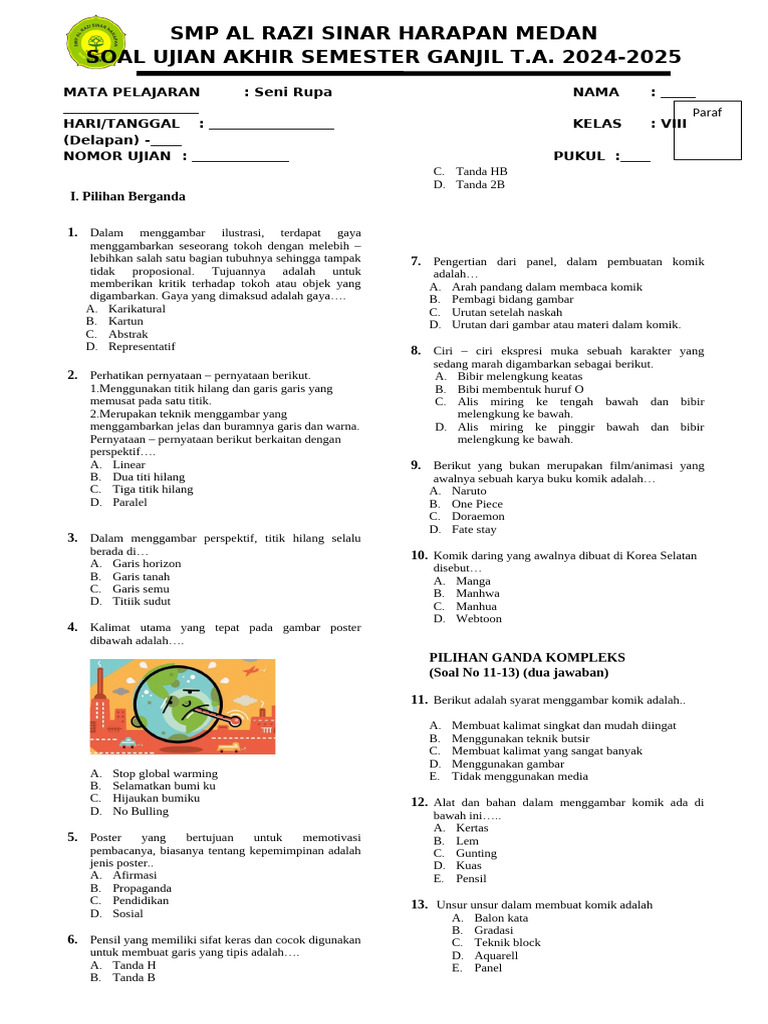 pq SOAL GANJIL VIII-1,2,3,4,5 SENI RUPA 2024 | PDF
