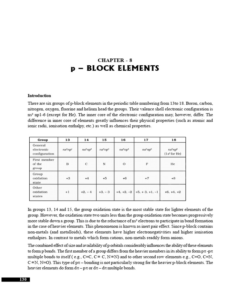 The P-Block Elements (LN) | PDF | Periodic Table | Chemical Bond