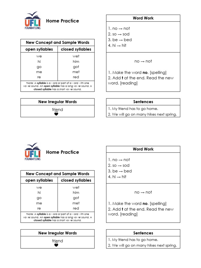 66 HomePractice UFLI-Foundations | PDF | Syllable | Vowel