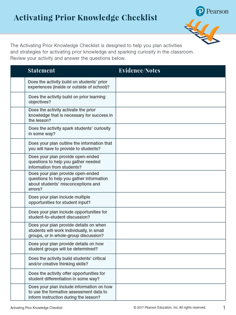 CHKLST ActivatingPriorKnowledge ActPriorKnow | PDF