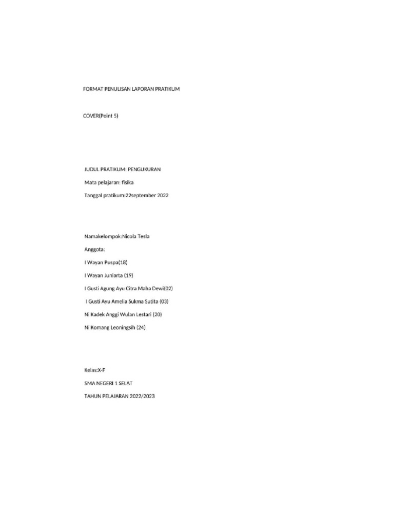 FORMAT PENULISAN LAPORAN PRAKTIKUM KELOMPOK NIKOLA TESLA OK | PDF