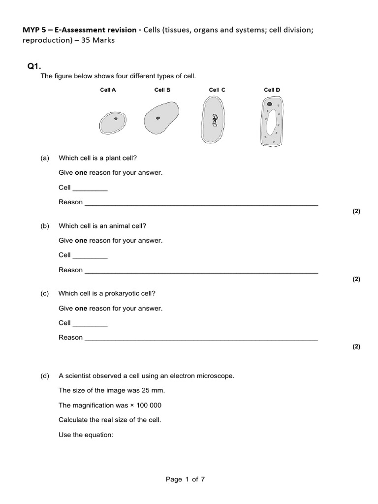02 Cells (Tissues, Organs and Systems - Cell Division - Reproduction ...