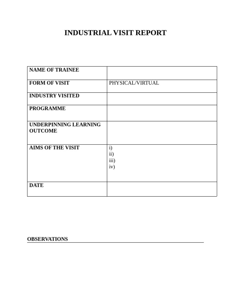Industrial Visit Report Template | PDF