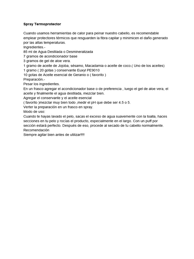 Productos Spry Termoprotector | PDF