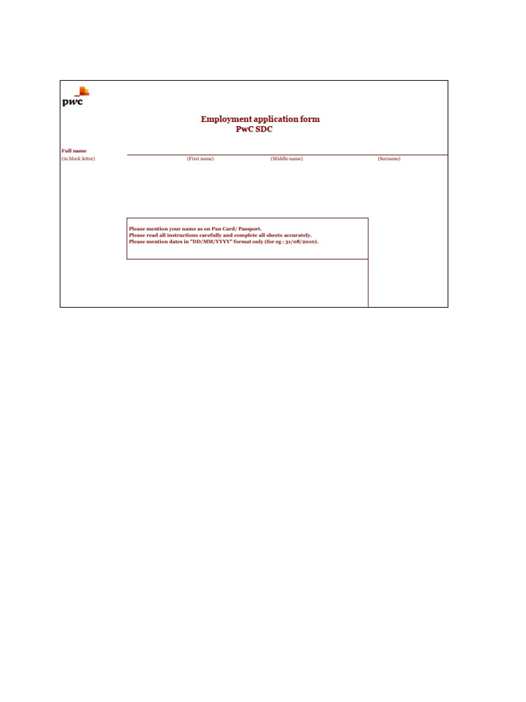 PwC SDC Employment Application Form | PDF | Travel Visa | Passport