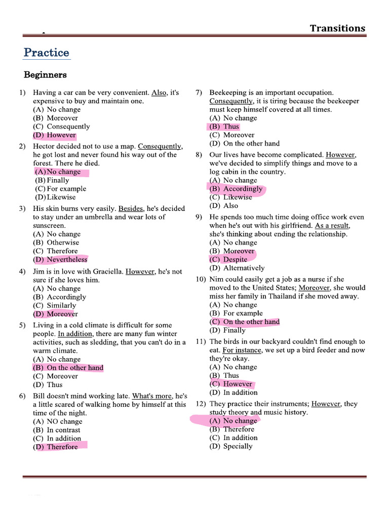 Transition Sheet | PDF