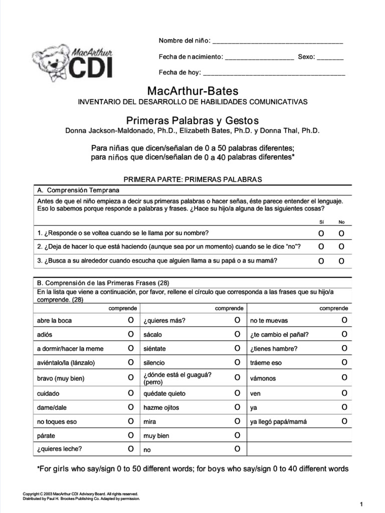 PDF Inventario Del Desarrollo de Habilidades Comunicativas Macarthur ...