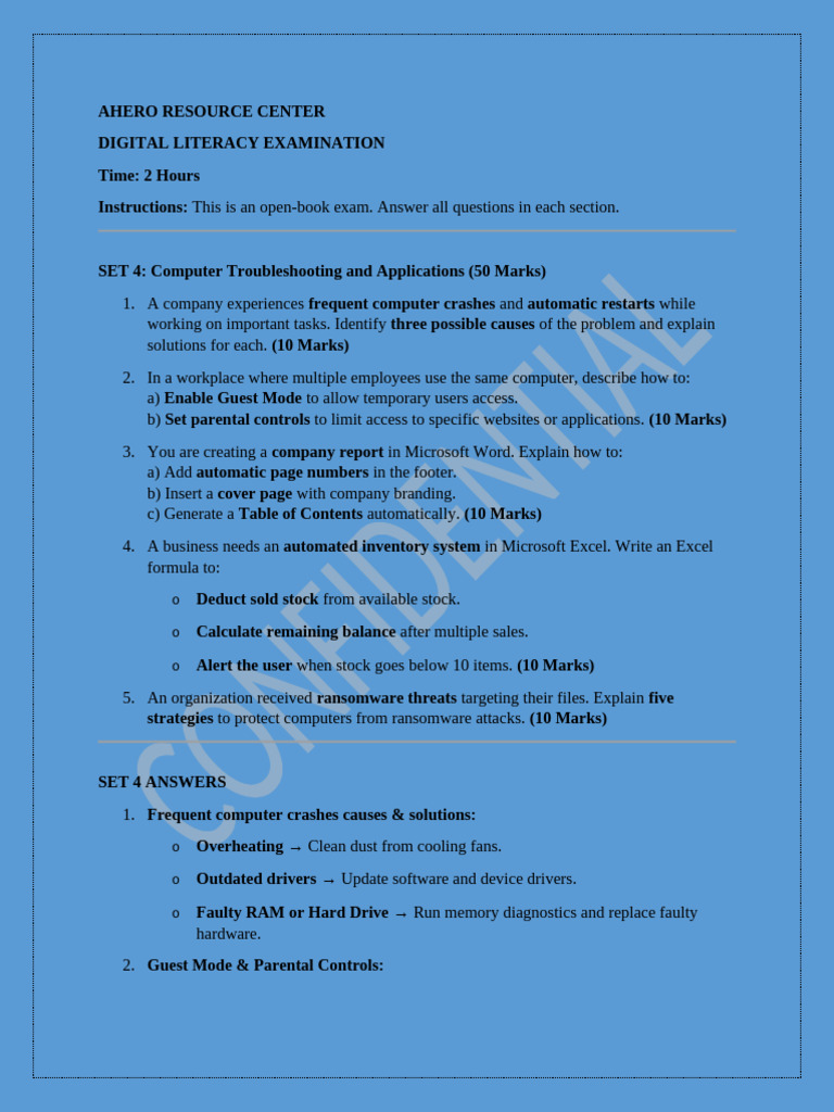 Ahero Resource Center - Exams 1 | PDF | Microsoft Excel | Computer Network